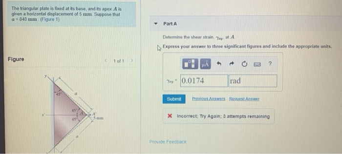 Solved The triangular plate is fixed at its base, and its | Chegg.com