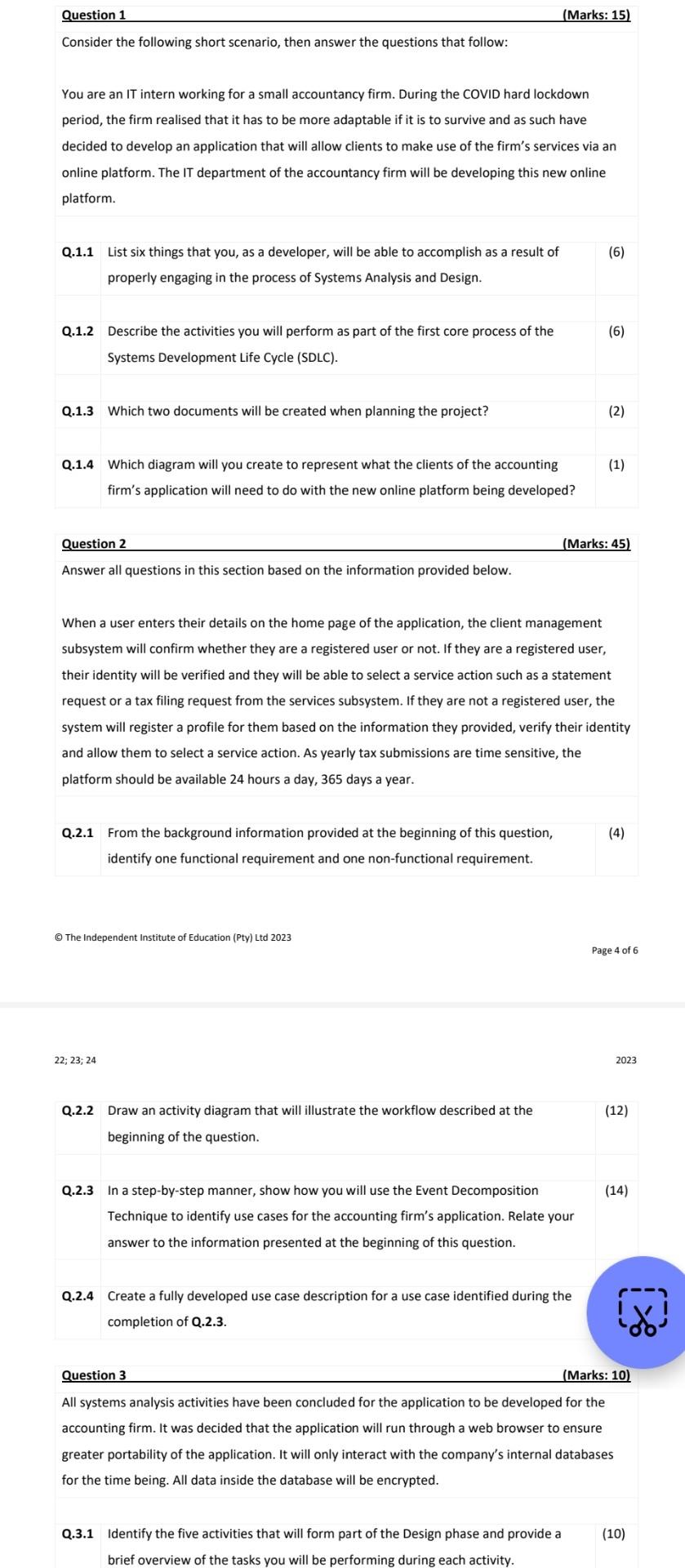 Solved Question 2 (Marks: 45) Answer all questions in this | Chegg.com