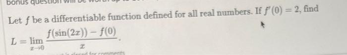 Solved Let f be a differentiable function defined for all | Chegg.com