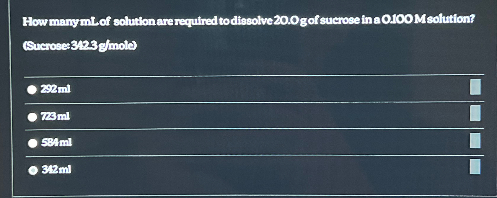 Solved How many mi of solutionare required to dissolve 20.0g | Chegg.com