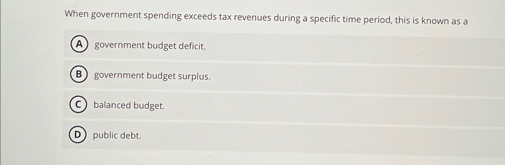 Solved When government spending exceeds tax revenues during | Chegg.com