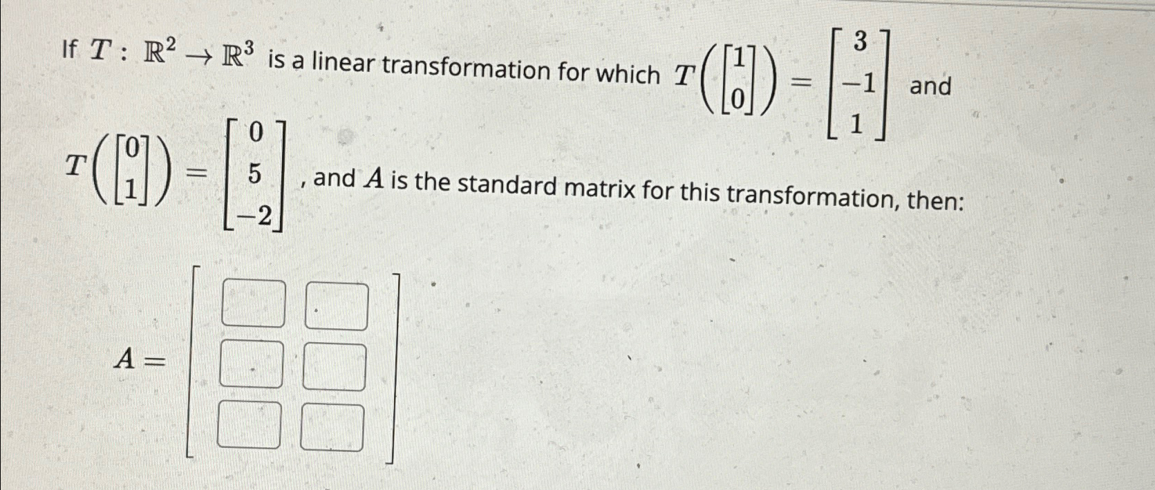 Solved If T:R2→R3 ﻿is a linear transformation for which | Chegg.com
