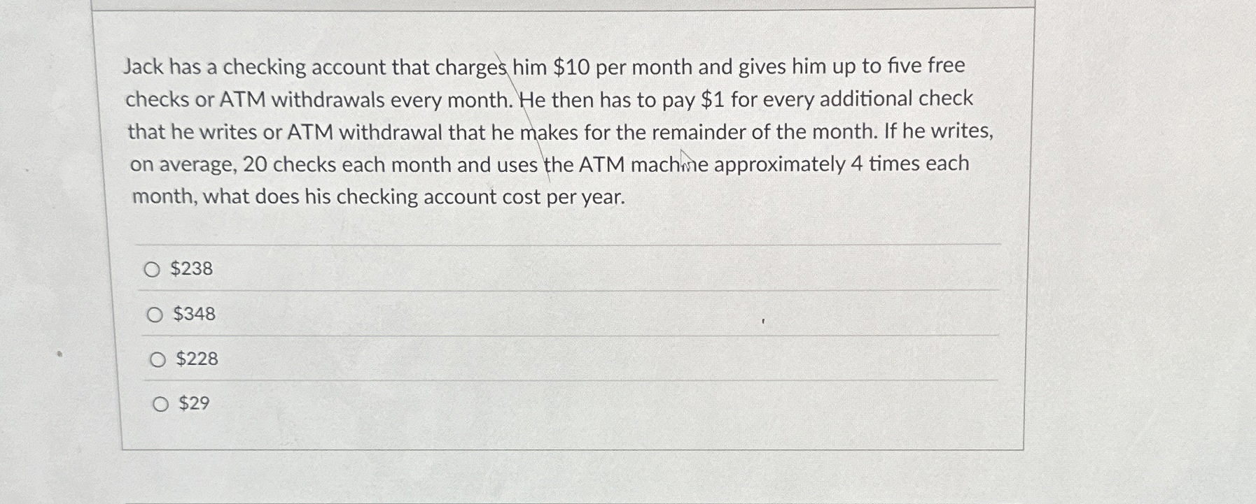 Solved Jack has a checking account that charges him $10 ﻿per | Chegg.com