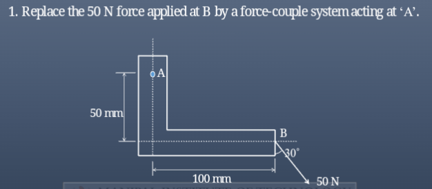 Solved 1. Replace the 50 N force applied at B by a | Chegg.com