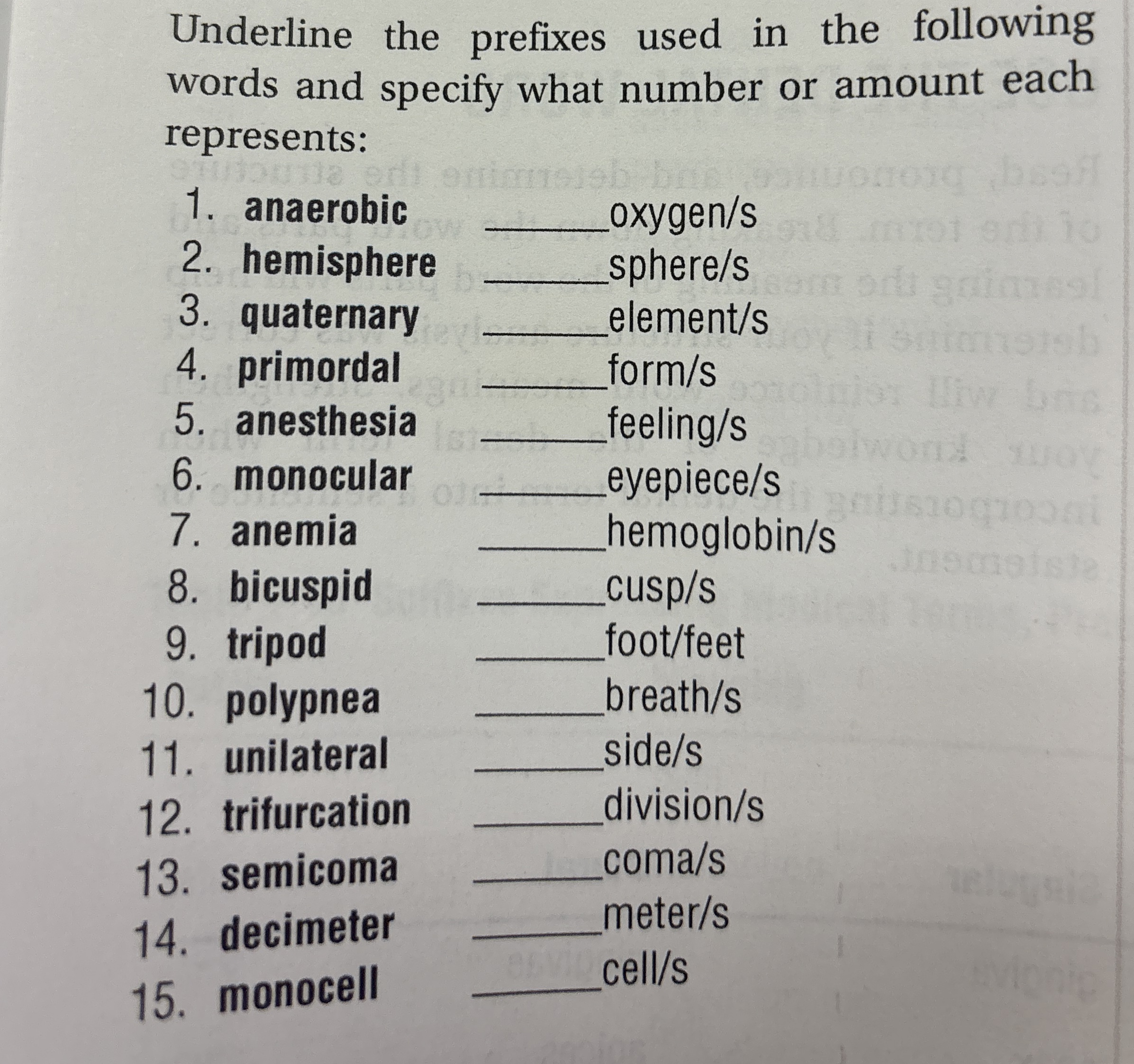 Solved Underline the prefixes used in the following words | Chegg.com