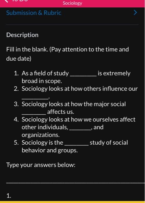 Submission \& Rubric Description Fill in the blank. | Chegg.com