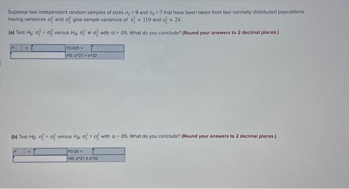 Solved Suppose two independent random samples of sizes n1=9 | Chegg.com
