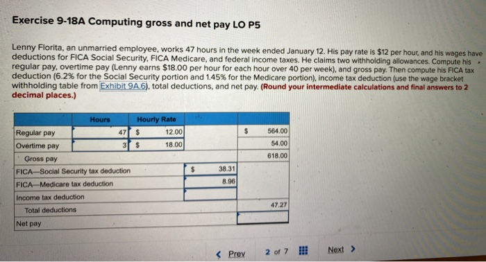 Solved Exercise 9-18A Computing gross and net pay LO P5 | Chegg.com