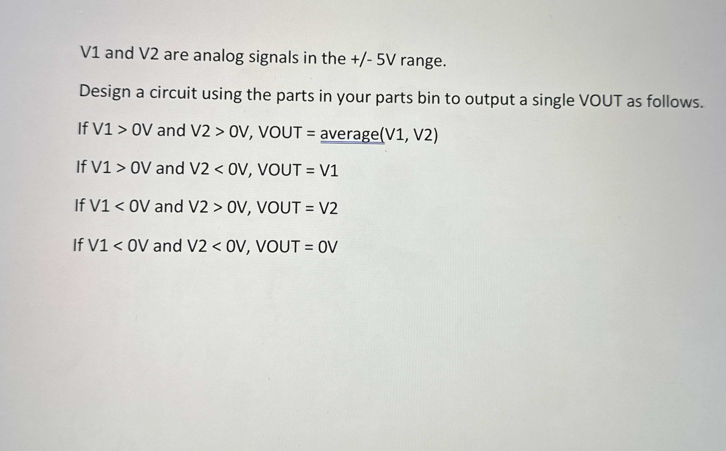 Solved V1 ﻿and V 2 ﻿are analog signals in the +-5V | Chegg.com