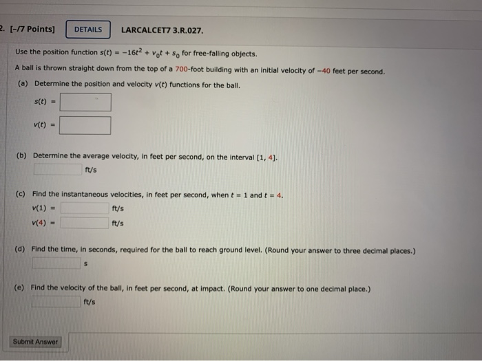 Solved 2. (-17 Points) DETAILS LARCALCET7 3.R.027. Use the | Chegg.com