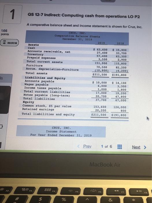 Solved 1 QS 12-7 Indirect: Computing cash from operations LO | Chegg.com