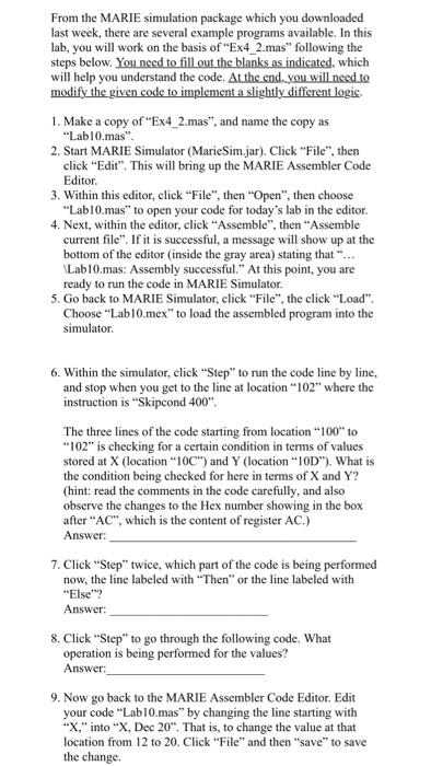 Solved From the MARIE simulation package which you | Chegg.com