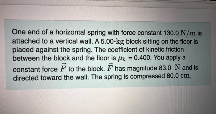 Solved One end of a horizontal spring with force constant | Chegg.com