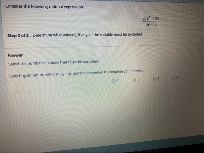 Solved Consider the following rational expression. 27y3 - 27 | Chegg.com