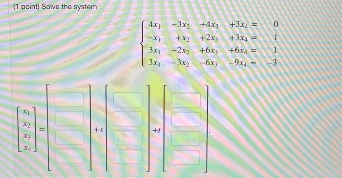 Solved (1 point) Solve the system 0 -X1 1 4x -3x2 +4x3 +3x4 | Chegg.com