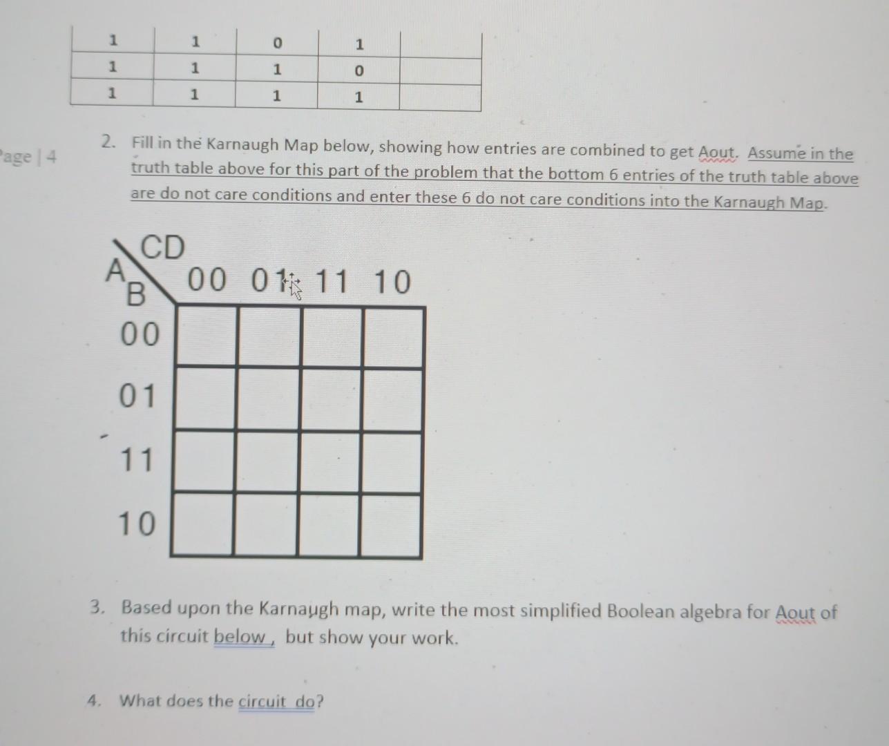 Solved 1 0 1 1 1 1 0 1 1 1 1 2. Fill in the Karnaugh Map | Chegg.com