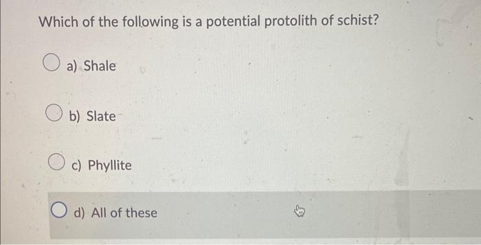 Solved Which of the following is a potential protolith of | Chegg.com