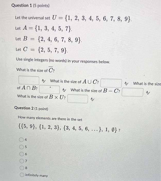 Solved Let The Universal Set U {1 2 3 4 5 6 7 8 9} Let