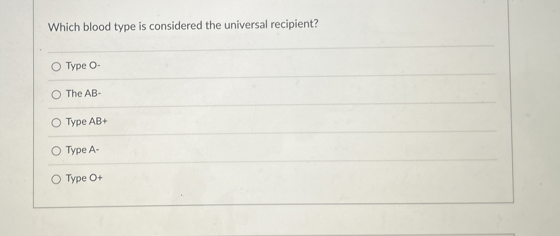 Solved Which blood type is considered the universal | Chegg.com