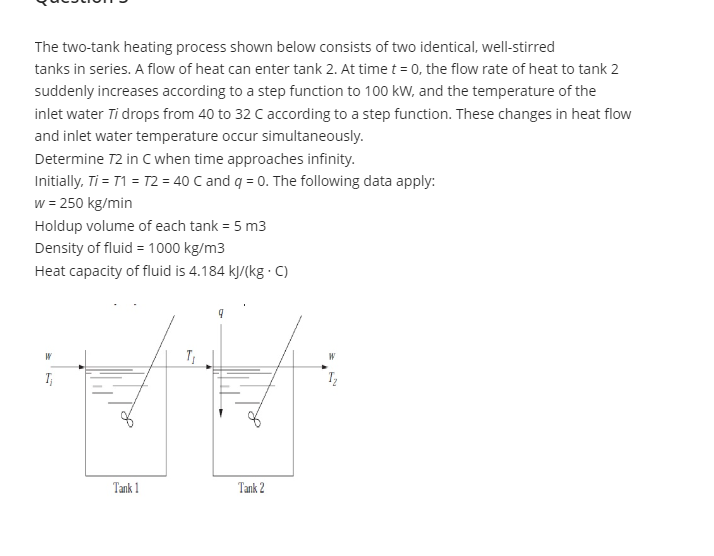 Solved The two-tank heating process shown below consists of | Chegg.com