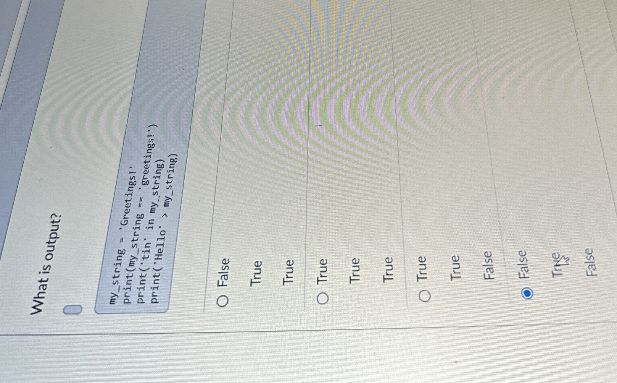 Solved What is output?my_string = ﻿'Greetings! ?'print | Chegg.com