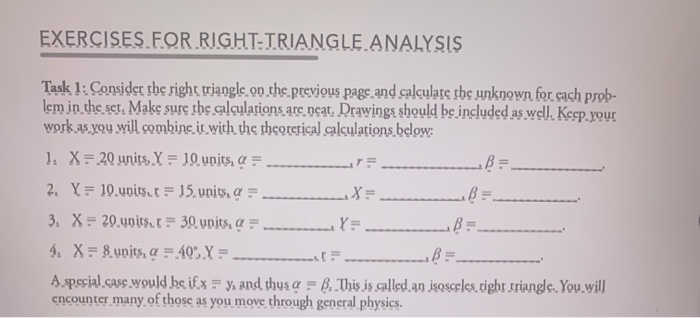 Solved EXERCISES FOR RIGHT-TRIANGLE ANALYSIS Task 1: | Chegg.com