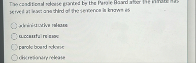 Solved The conditional release granted by the Parole Board | Chegg.com