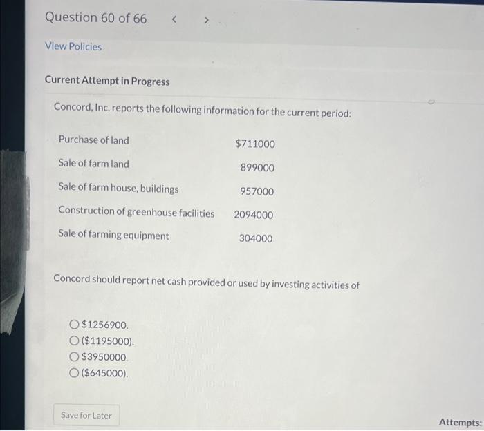Solved Current Attempt in Progress Concord, Inc. reports the | Chegg.com