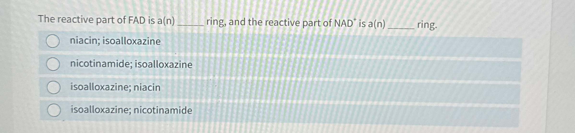 Solved The reactive part of FAD is a(n) ﻿ring, and the | Chegg.com