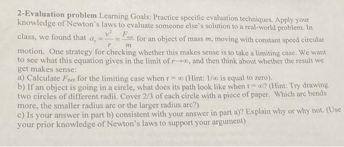 Solved 2-Evaluation problem Learning Goals: Practice | Chegg.com