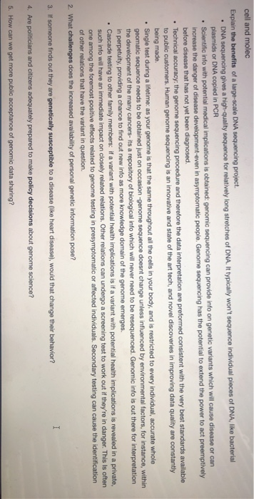 Solved cell and molec Explain the benefits of a large-scale | Chegg.com