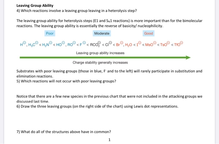 Solved Leaving Group Ability 4) Which reactions involve a | Chegg.com