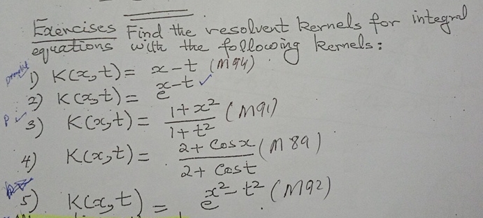 Solved Exercises Find the resolvent kernels for integral | Chegg.com