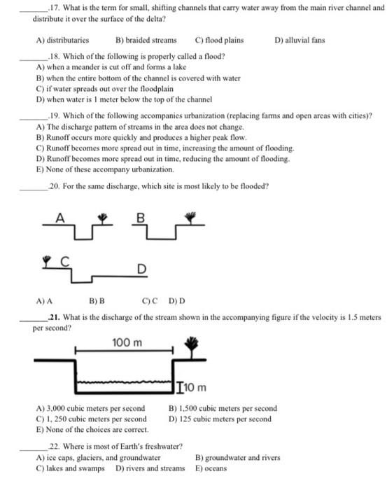 Solved 17. What is the term for small, shifting channels | Chegg.com