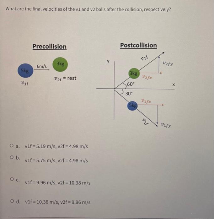 Solved What are the final velocities of the v1 and v2 balls | Chegg.com