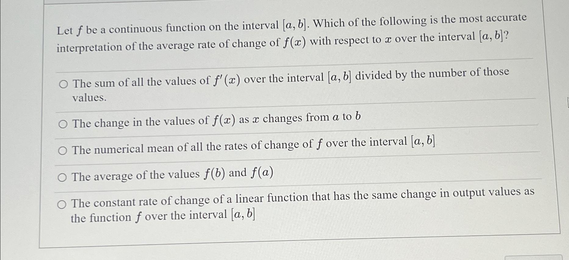 Solved Let f ﻿be a continuous function on the interval a,b. | Chegg.com