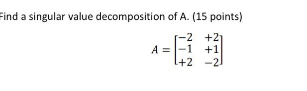 Solved ind a singular value decomposition of A. (15 points) | Chegg.com