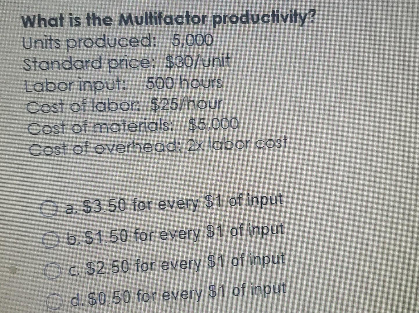 Solved What is the Multifactor productivity? Units produced: | Chegg.com