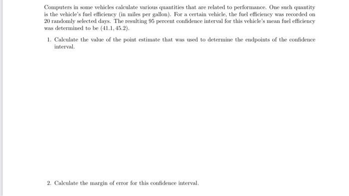 Solved Computers in some vehicles calculate various | Chegg.com