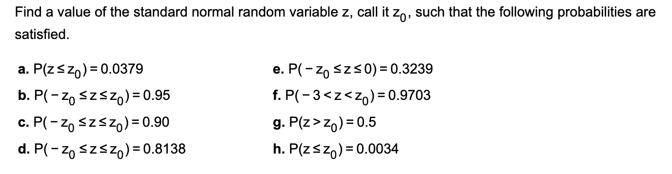 Solved Find a value of the standard normal random variable | Chegg.com