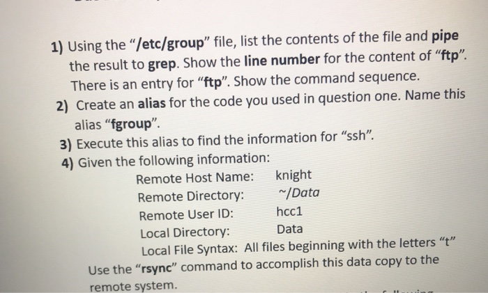 Solved 1) Using the "/etc/group” file, list the contents of | Chegg.com