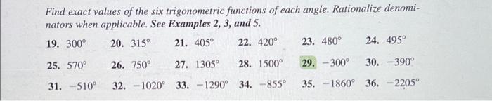Solved Find exact values of the six trigonometric functions | Chegg.com