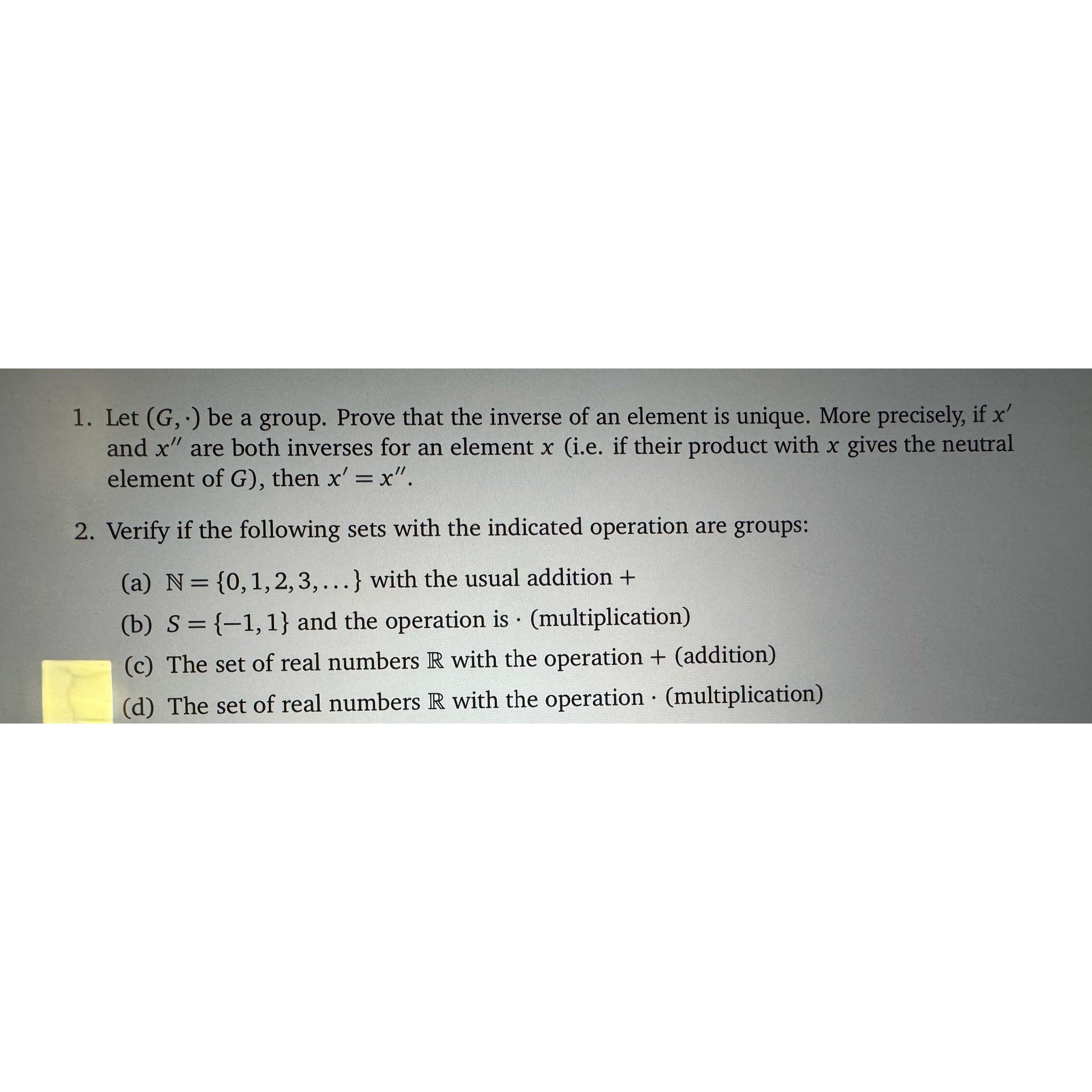 Solved Let (G,*) ﻿be a group. Prove that the inverse of an | Chegg.com