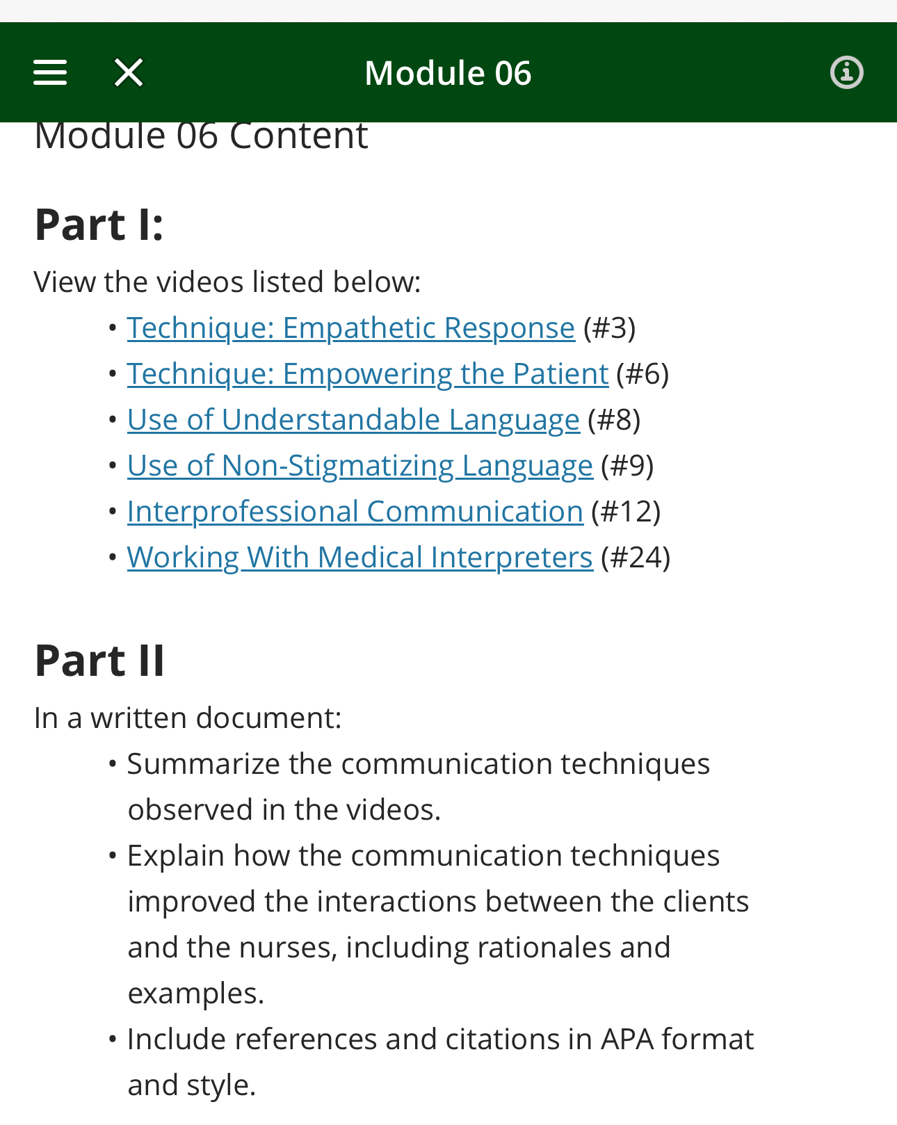 Solved Module 06Module 06 ﻿ContentPart I:View the videos | Chegg.com