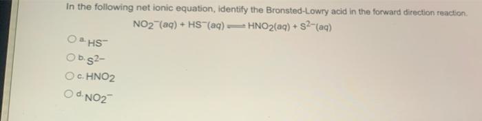 Solved In the following net ionic equation, identify the | Chegg.com