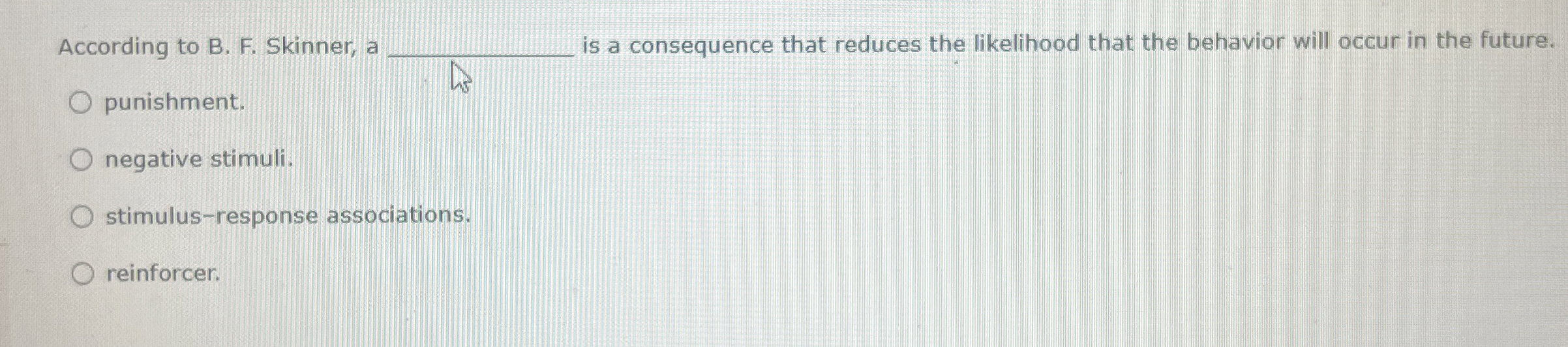 Solved According to B. ﻿F. ﻿Skinner, ais a consequence that | Chegg.com