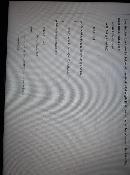 Solved Glven The Class Stringlinkedlist Below Add A Method 