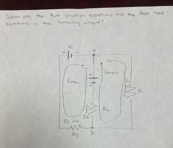 Solved What are the two junction equations and the two loop | Chegg.com