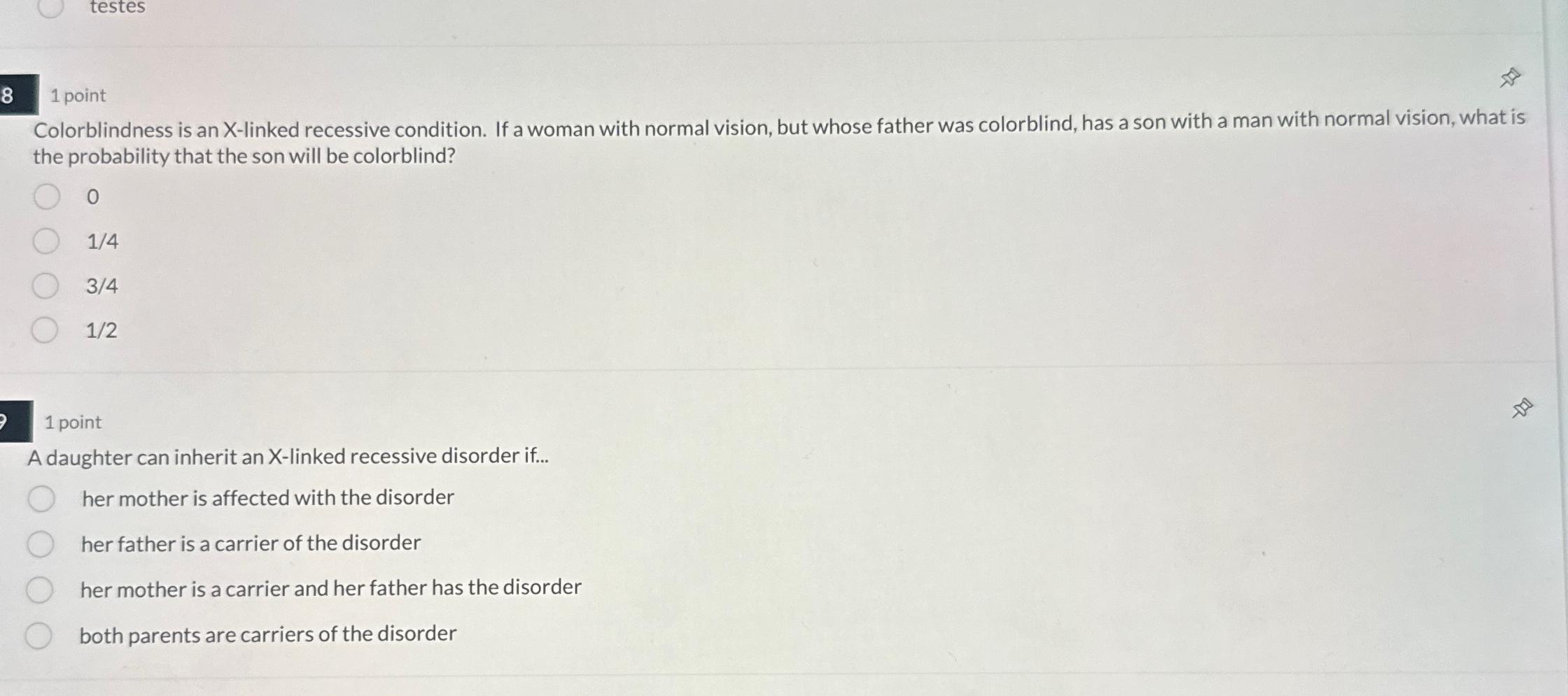 Solved 81 ﻿pointColorblindness is an X-linked recessive | Chegg.com