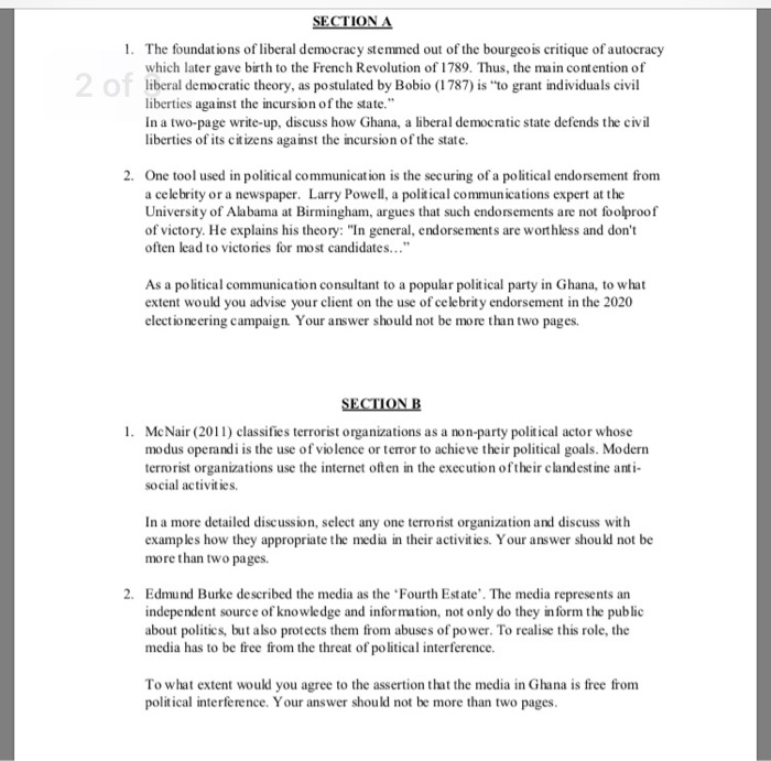 SECTION A 1. The foundations of liberal democracy | Chegg.com